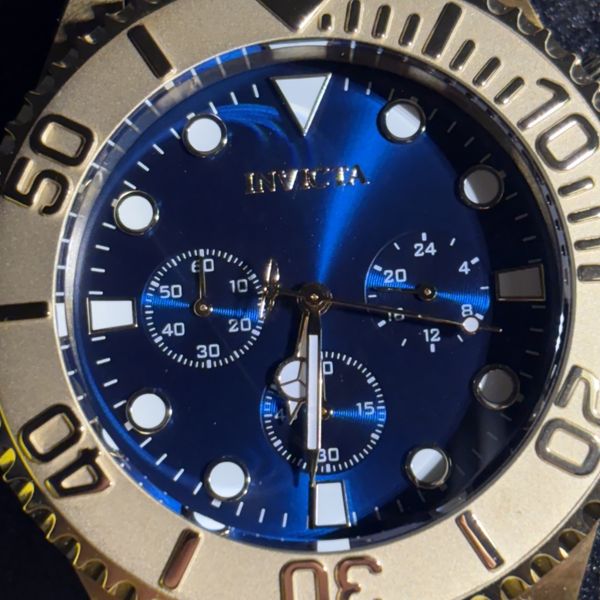 Invicta Grand Diver Mens Gold Color Watch w/ Stunning Blue Dial Model ...