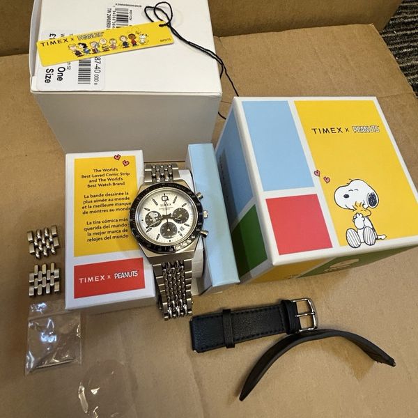 Timex Q Chronograph x Snoopy 40mm Stainless Steel Leather Strap Watch ...