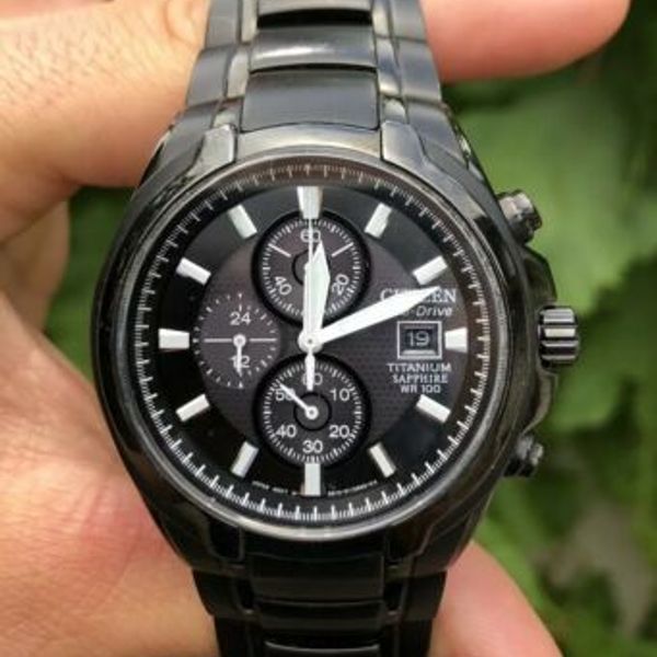 Citizen GN-4W-S Black Titanium Eco Drive Case Bracelet Date Display Men ...