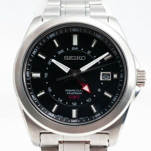SEIKO SBQJ015 GMT SPIRIT Black Dial Perpetual Calendar 8F56-00M0 Watch ...