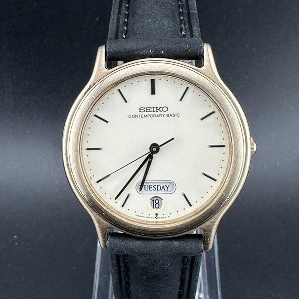 Seiko Contemporary Basic Men's Day Date Gold Tone Quartz Watch 33mm ...