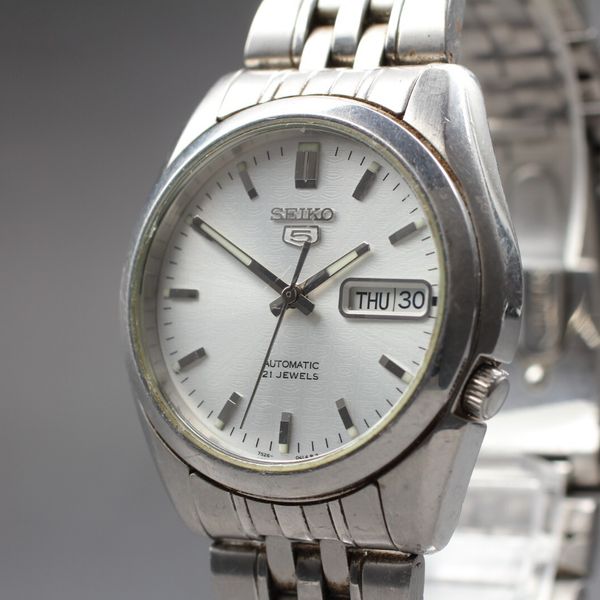 SEIKO 7S26-01V0 Seiko 5 Silver Automatic Day Date Men's Watch JAPAN ...