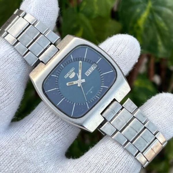 Vintage Seiko 5 Blue Square Tv Shape Automatic Japan Made Menâ s Watch ...