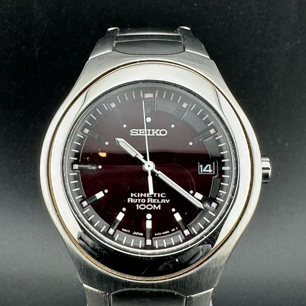 Seiko Kinetic Men's Auto Relay Date Burgundy Dial 38mm 5J22-0AA0 New Capacitor! | WatchCharts ...