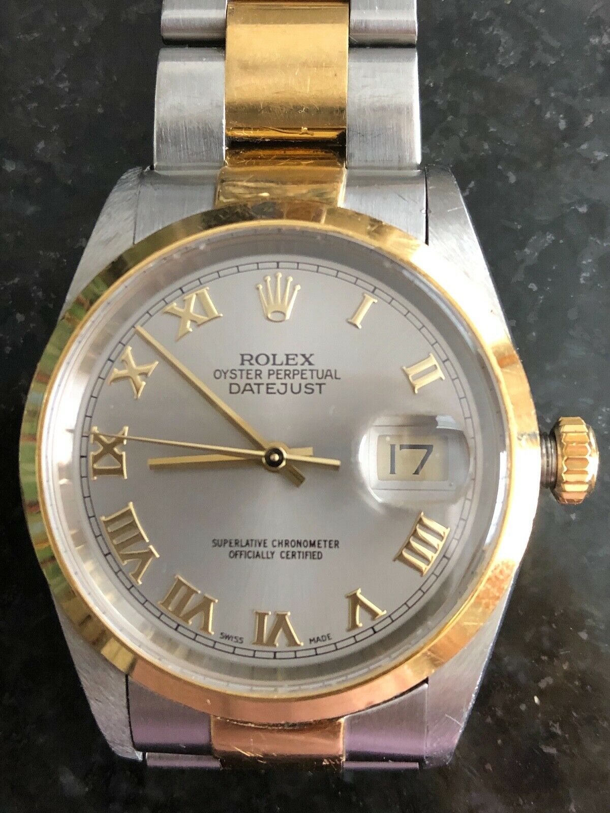Rolex 16203 36mm Datejust Watch Silver Gold Diamond Dial & 18k Bezel ...