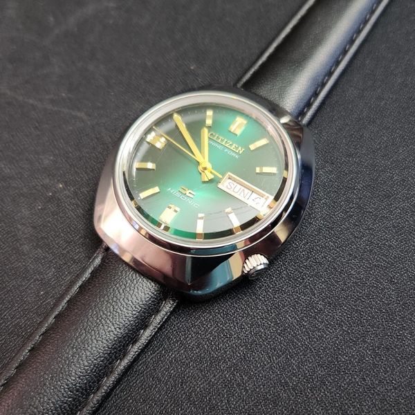 1973 Citizen Hisonic Tuning Fork watch Green fade dial 3701A Lic ...