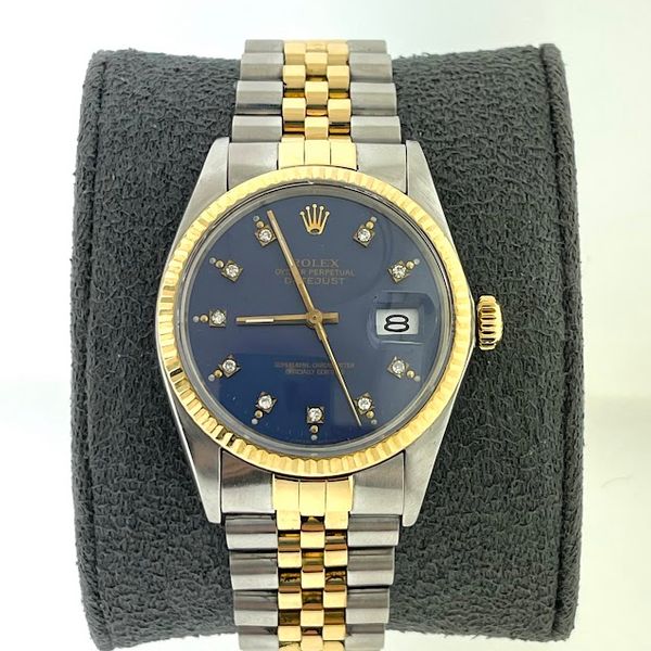 1986 Rolex Datejust 16013 Blue Diamond Dial Two Tone Jubilee No Papers ...