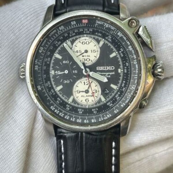 SEIKO FLIGHTMASTER 7T62-0HM0 Chronograph Quartz 46 mm Men's Black Dial ...