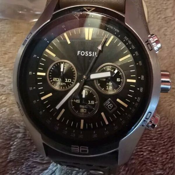 Fossil Mens Coachman Quartz Stainless Leather Chrono Watch Silver Brown ...