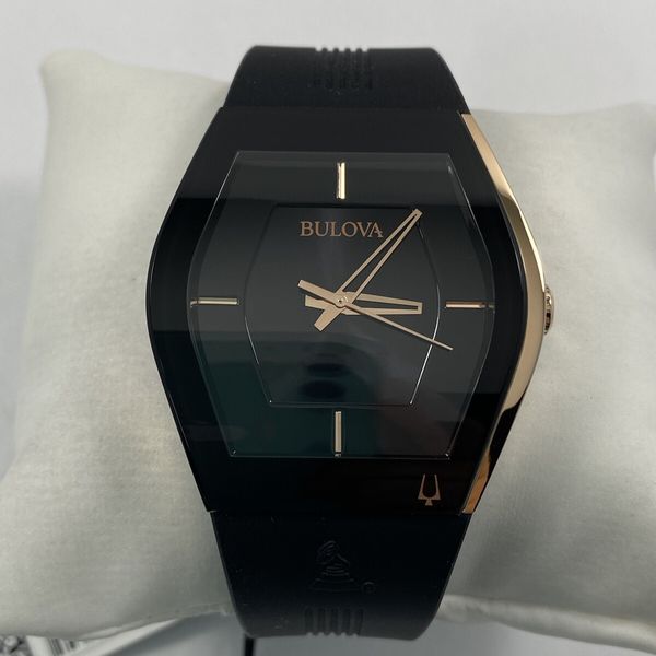 Bulova Gemini Latin Grammy Quartz Black Dial Rubber Strap Men's Watch ...