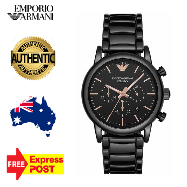 EMPORIO ARMANI CERAMICA LUIGI AR1509 BLACK/ROSE GOLD CHRONOGRAPH MENS ...