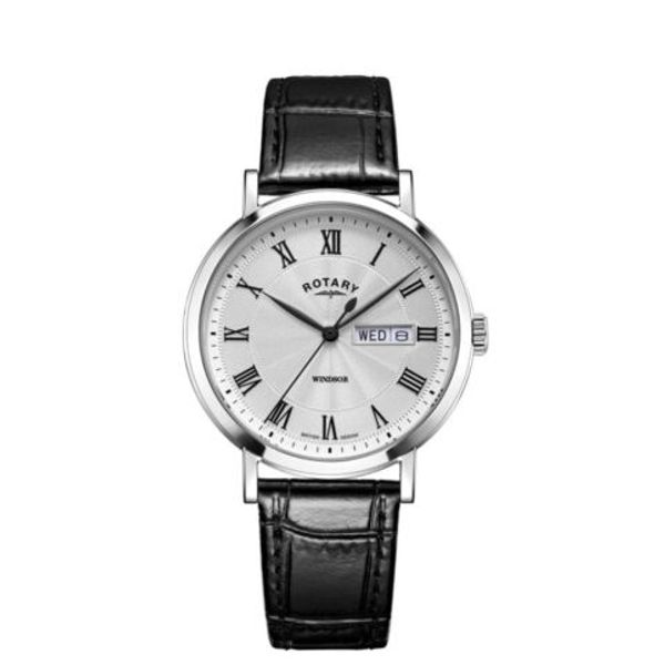 Rotary Watches Gents Steel Quartz Watch on Strap with Day & Date ...