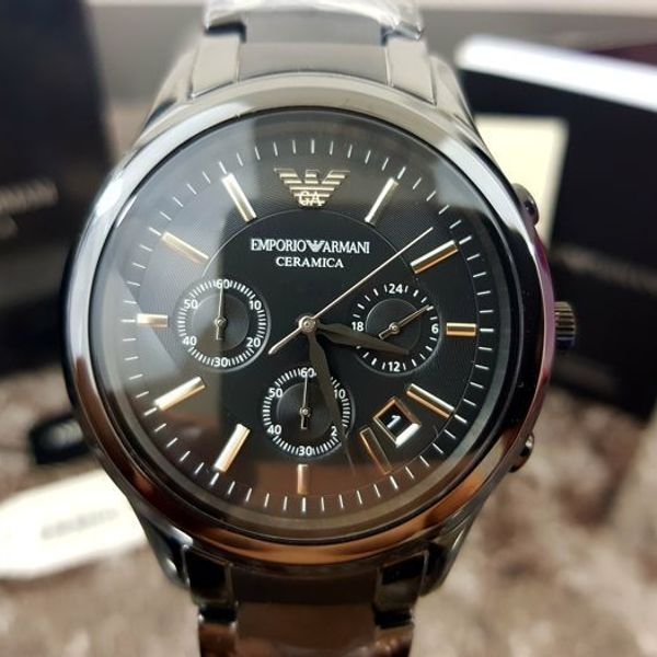 RRP399$ EMPORIO ARMANI AR1452 BLACK CERAMIC MATTE MENS WATCH - 2 YEARS ...
