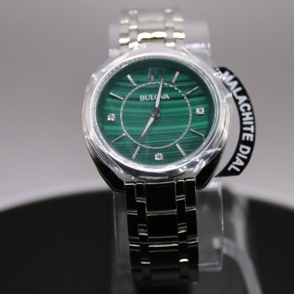 BULOVA DIAMONDS Green MALACHITE Stainless Steel Women's Watch- 96P256 ...