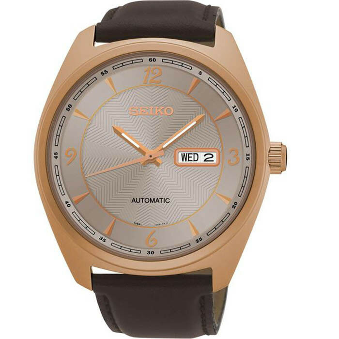 Seiko Recraft Mens Grey Dial Day/Date Brown Leather Strap Automatic ...