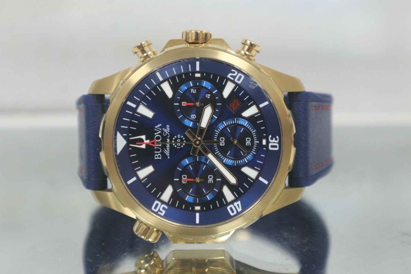 Bulova Marine Star Men's Blue Chronograph Watch Quartz Blue Leather ...