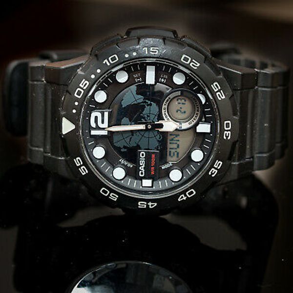 Casio AEQ-100W-1A Mens Black 100M World Time Digital Watch Analog ...