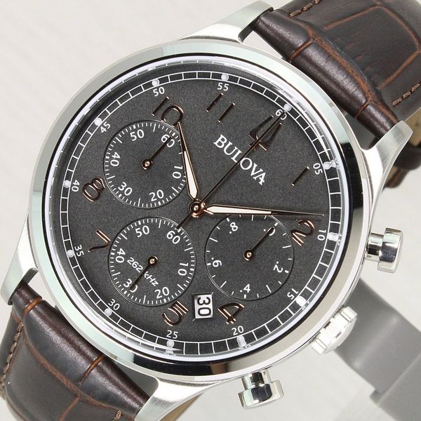 Bulova Precisionist 96B356 Chronograph Gray Dial Brown Leather Band Men ...