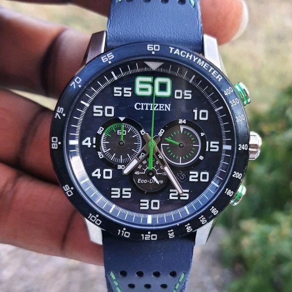 Citizen Eco-Drive "Primo" Chronograph Blue Leather Strap Men's Watch ...