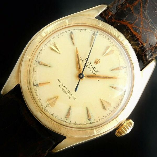 10k Solid Gold Circa 1950 ROLEX SEMI-BUBBLEBACK Ref.6085 Edge Engraved ...