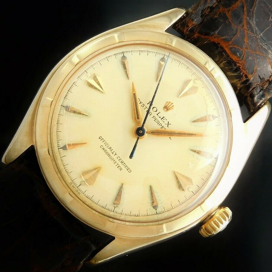 10k Solid Gold Circa 1950 ROLEX SEMI-BUBBLEBACK Ref.6085 Edge Engraved ...