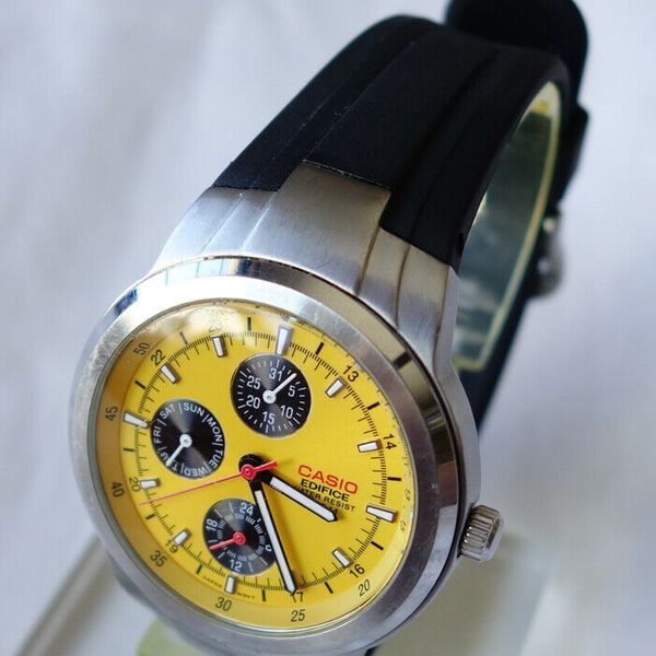 Mens Casio Edifice Watch EF-305 Analog Yellow Face 3-Eye Module 1794 ...