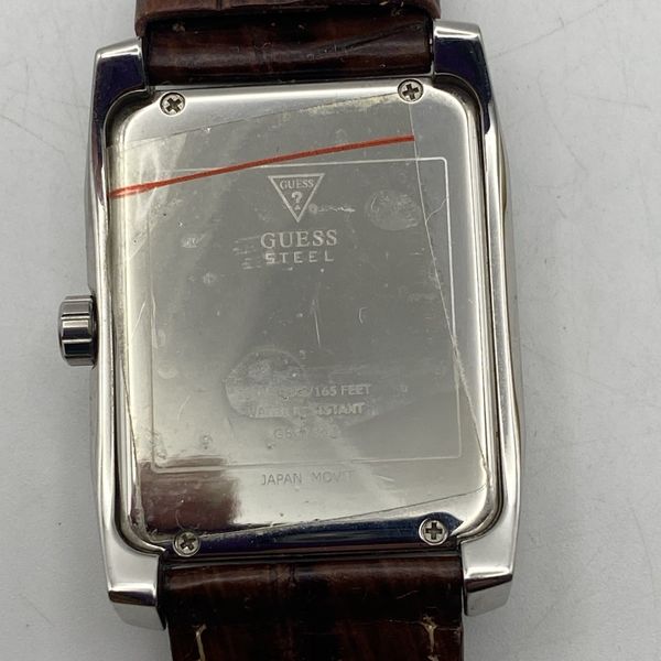 Guess Steel Men's Tank Watch Brown Leather Band Water Resistant 6-8 ...