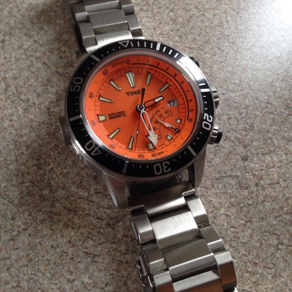Timex Depth Gauge, orange dial on aftermarket bracelet | WatchCharts