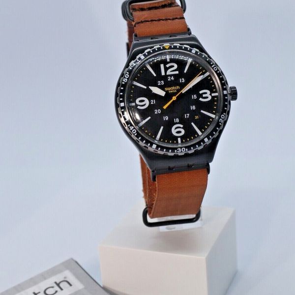 Swatch Irony SPECIAL UNIT Stainless Steel Brown Leather Men's Watch ...