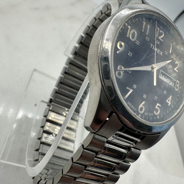 WORN Timex Men Easy Reader Blue Dial Expansion Band Indiglo Watch, New ...