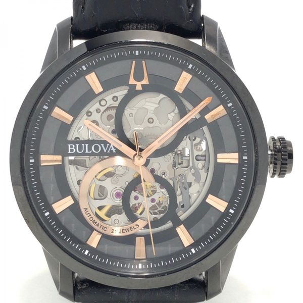 [New] [Used] Bulova Mechanical Skeleton Classic Watch Leather Belt/Back ...