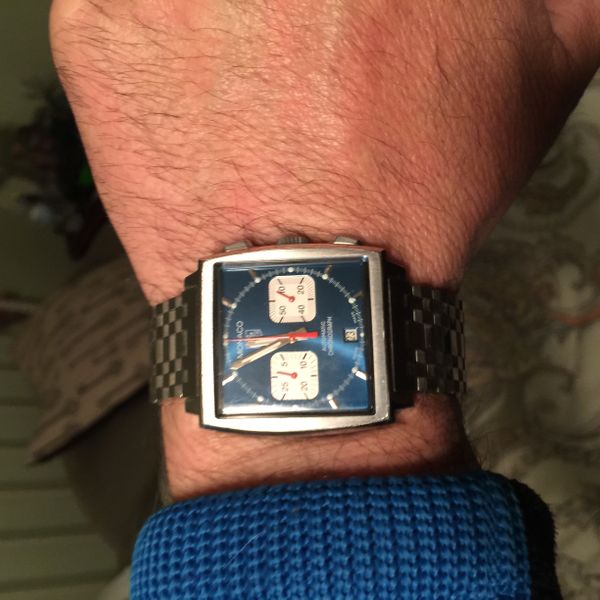 FOR SALE: Tag Heuer Monaco Blue face Automatic chronograph on bracelet ...