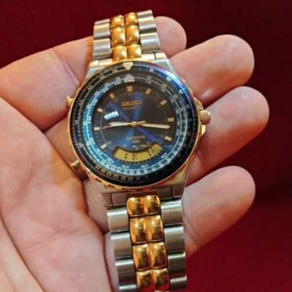 Vintage Seiko Sports 150 quartz men's watch, aviator, gold silver, H801 ...
