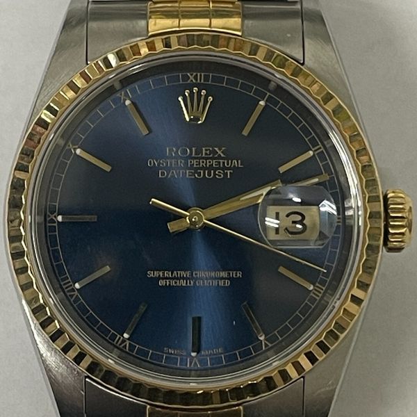 Rolex Datejust 16233 Two Tone Blue Dial 18K/Stainless - Year 2000 - Men ...
