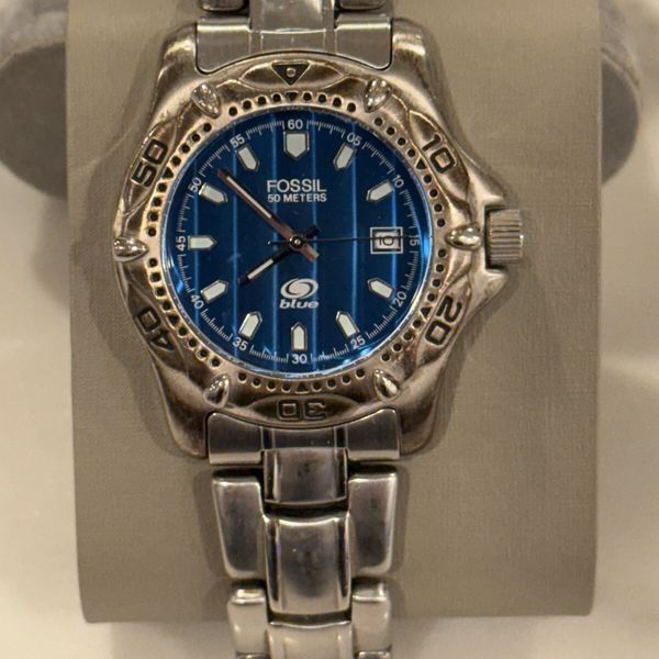 Men's Fossil Blue AM-3101 Wristwatch. Working. New Battery ...