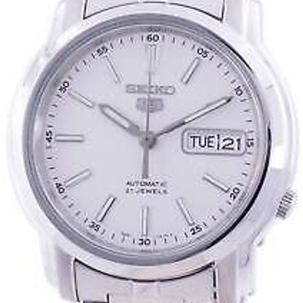 Seiko 5 Automatic Day/Date White Dial Stainless Steel SNKL75K1 30M Mens ...