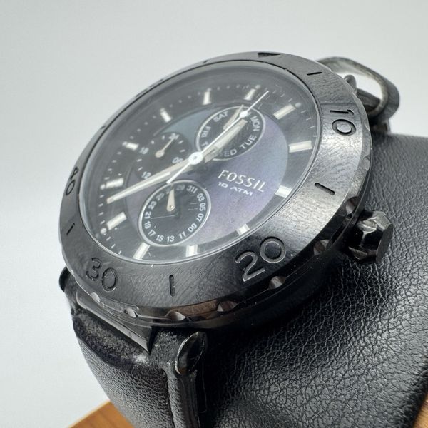 Fossil Riley Watch Women Black Day Date Dial Leather Band New Battery ...
