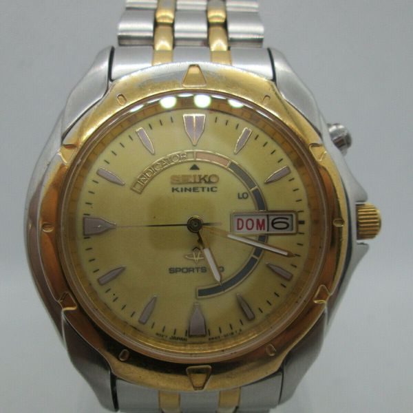 SEIKO KINETIC SQ50 5M43-0819 18KGP/STAINLESS STEEL DAYDATE QUARTZ MENS ...