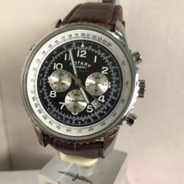Rotary Menâ s Chronospeed Chronograph Brown Leather Strap Watch GB03351 ...