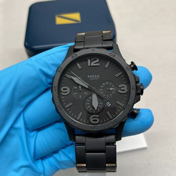 Fossil Nate Chronograph Black Dial Black Ion-plated Men's Watch JR1401 ...