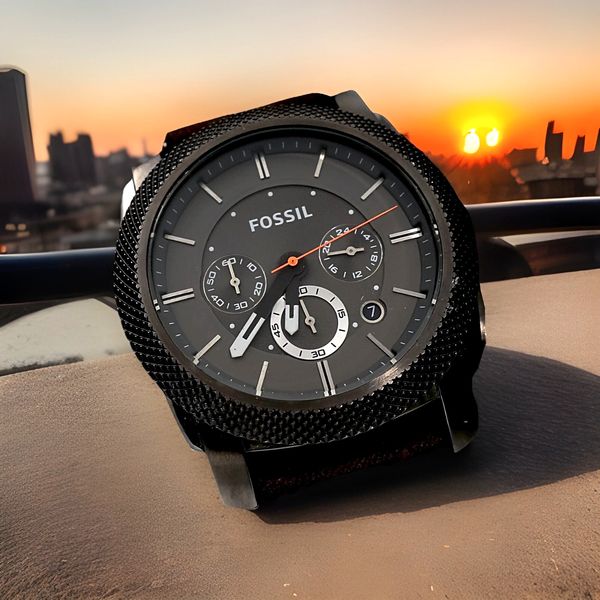 FOSSIL MACHINE CHRONOGRAPH GUNMETAL-TONE FS-4777 LEATHER - Ã 45 mm ...