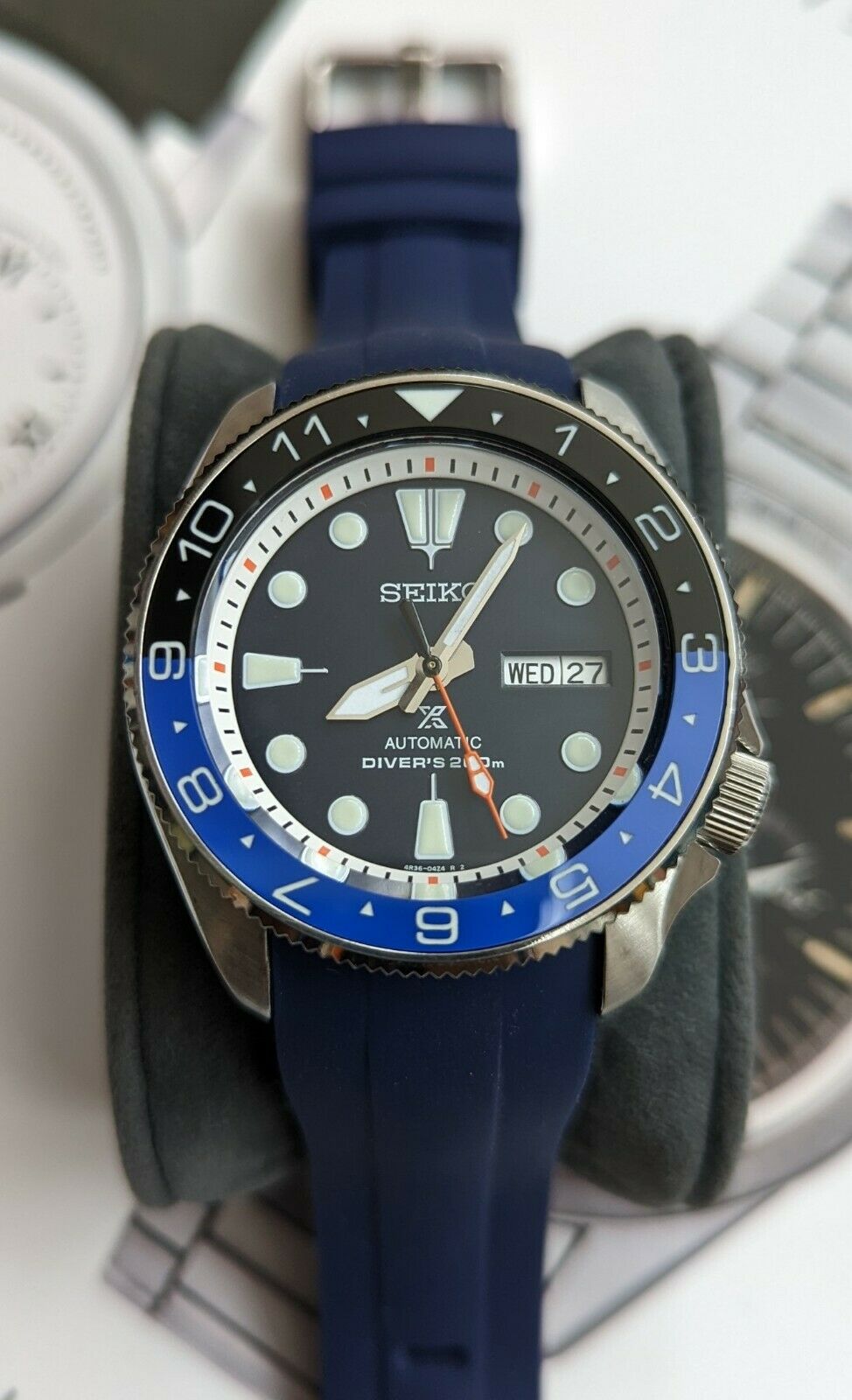 Seiko 5 SRPD Black and Blue Batman Watch with Blue Curved End Strap ...