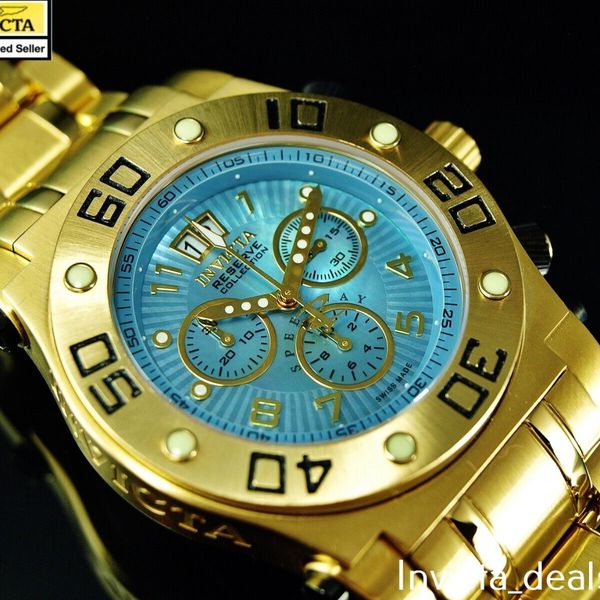 Rare Invicta Men's 45mm SPEEDWAY SWISS MADE Chronograph Blue Dial Gold ...