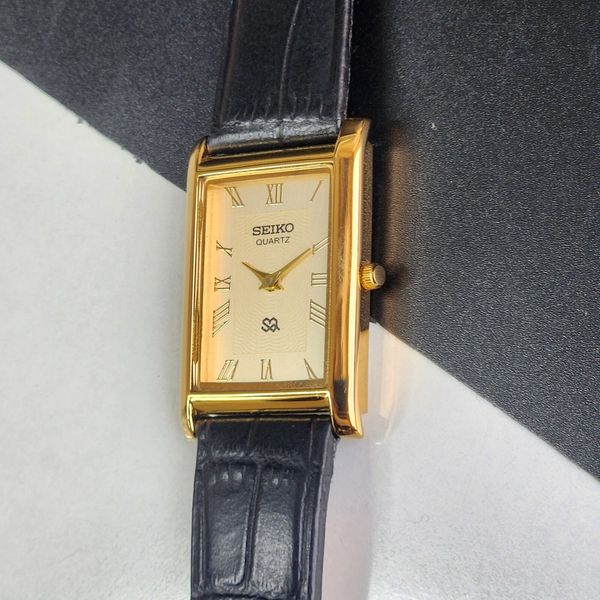 Pristine - Rare Vintage Seiko Slim Tank Quartz Gentlemen's Leather FREE ...