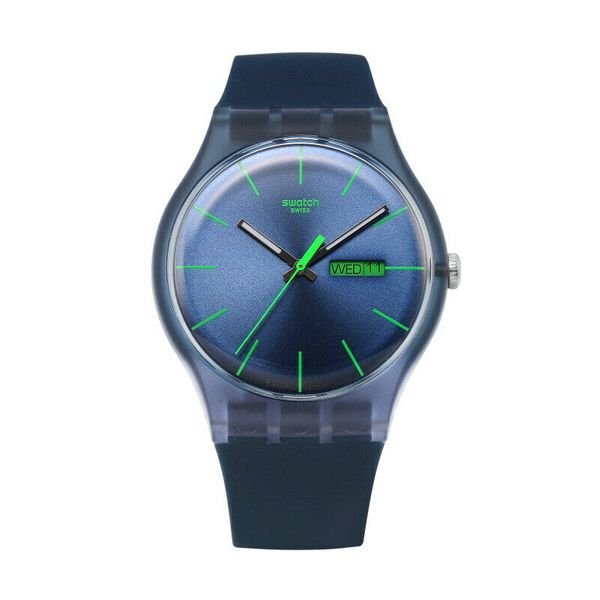 SWATCH SUON700 BLUE REBEL Blue Dial Silicone Strap Swiss Made 41mm ...
