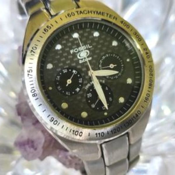 FOSSIL Blue BQ-9038 Black Carbon Fiber Dial Day-Date Men's Watch ...