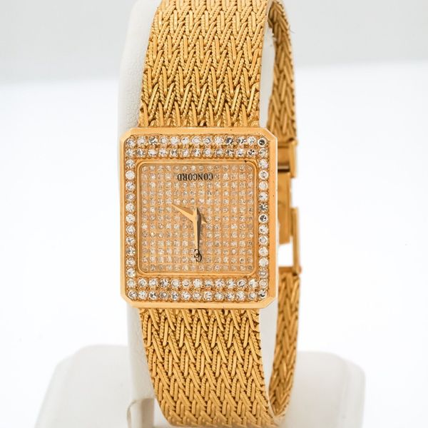 Concord 1981 18K yellow gold diamond dial & bezel quartz watch ...