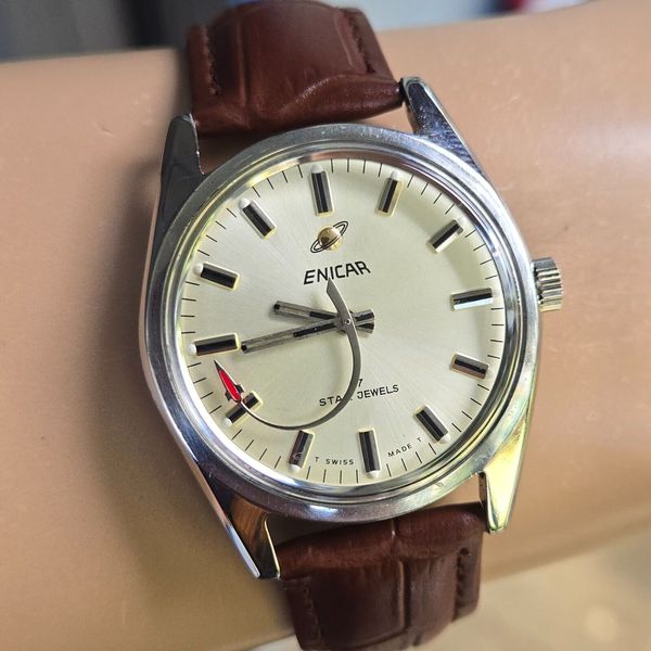 Vintage ENICAR men's manual wind watch Rocket second hand swiss made ...