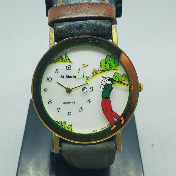 Vintage St. Marin Golf Watch- Golf Ball Second Hand Movement RUNNING ...