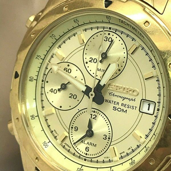 Seiko Men's Watch Quartz Alarm Gold Tone Stainless Steel Chronograph ...